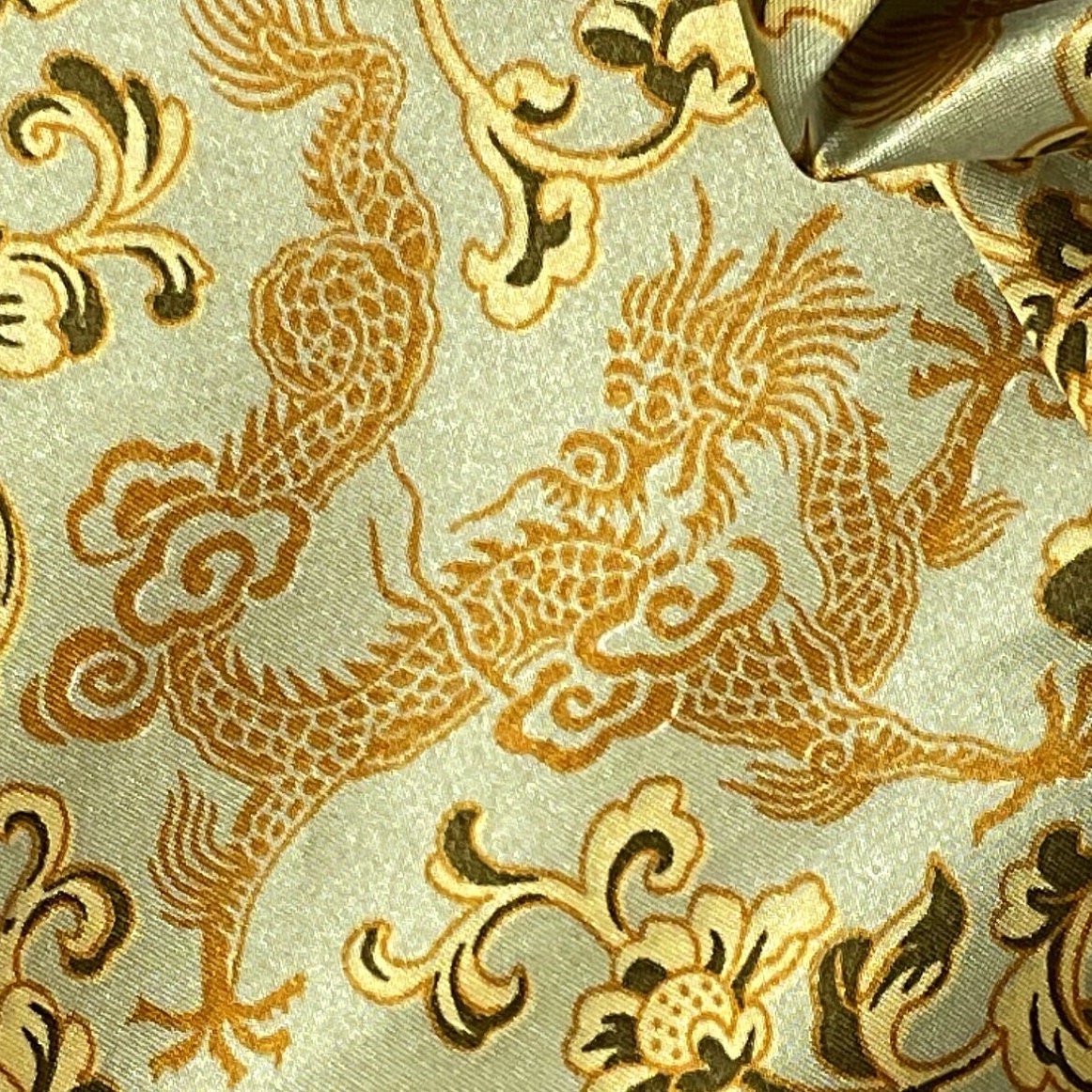 Gorgeous Satin Garment Fabric - Dragon Asian Themed Vintage! by the ...