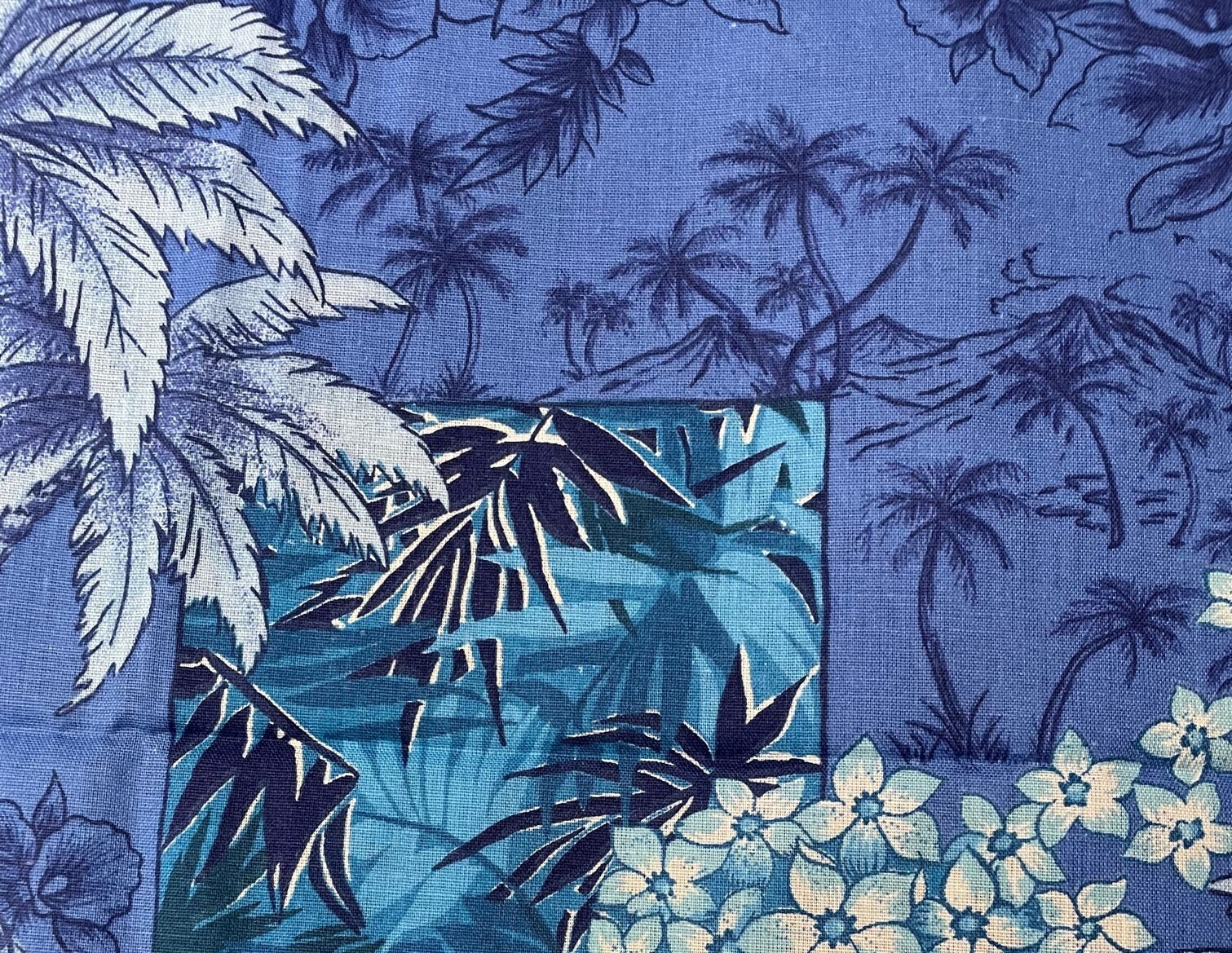 Tropical Print Palm Trees And Flowers Vintage Quilting Sewing Craft