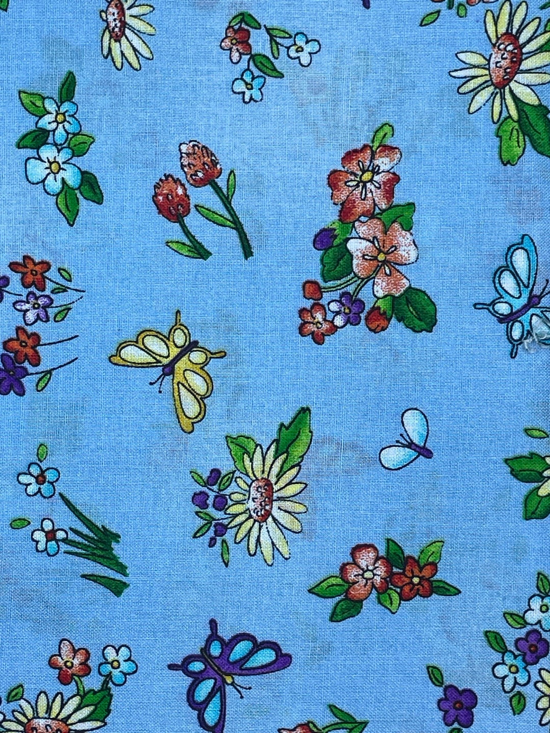100% Cotton Fabric Fun Spring Print With Butterflies and Flowers - Etsy