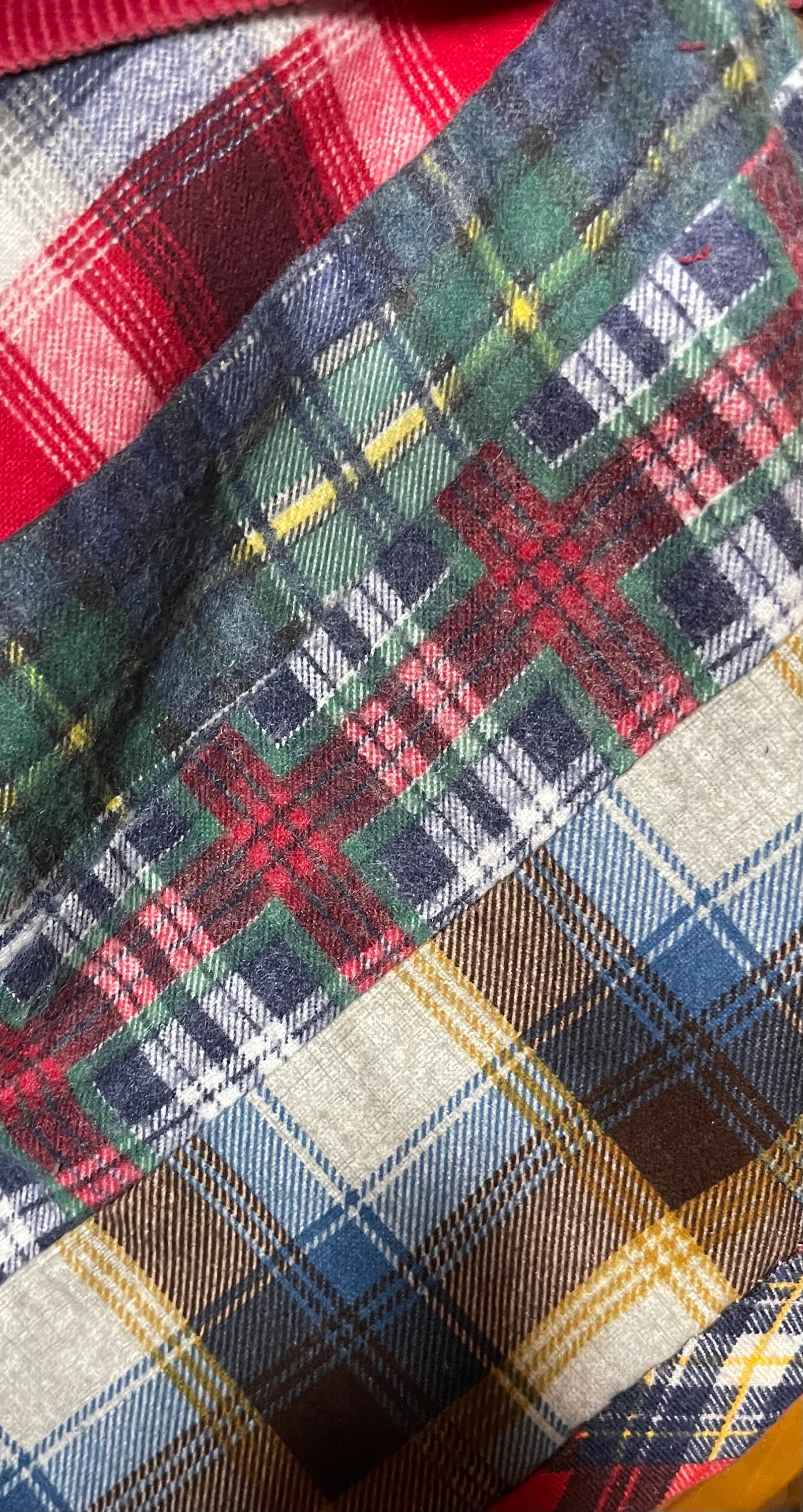 Vintage Flannel Strip Quilt Recreated Christmas Stocking With Burgundy ...