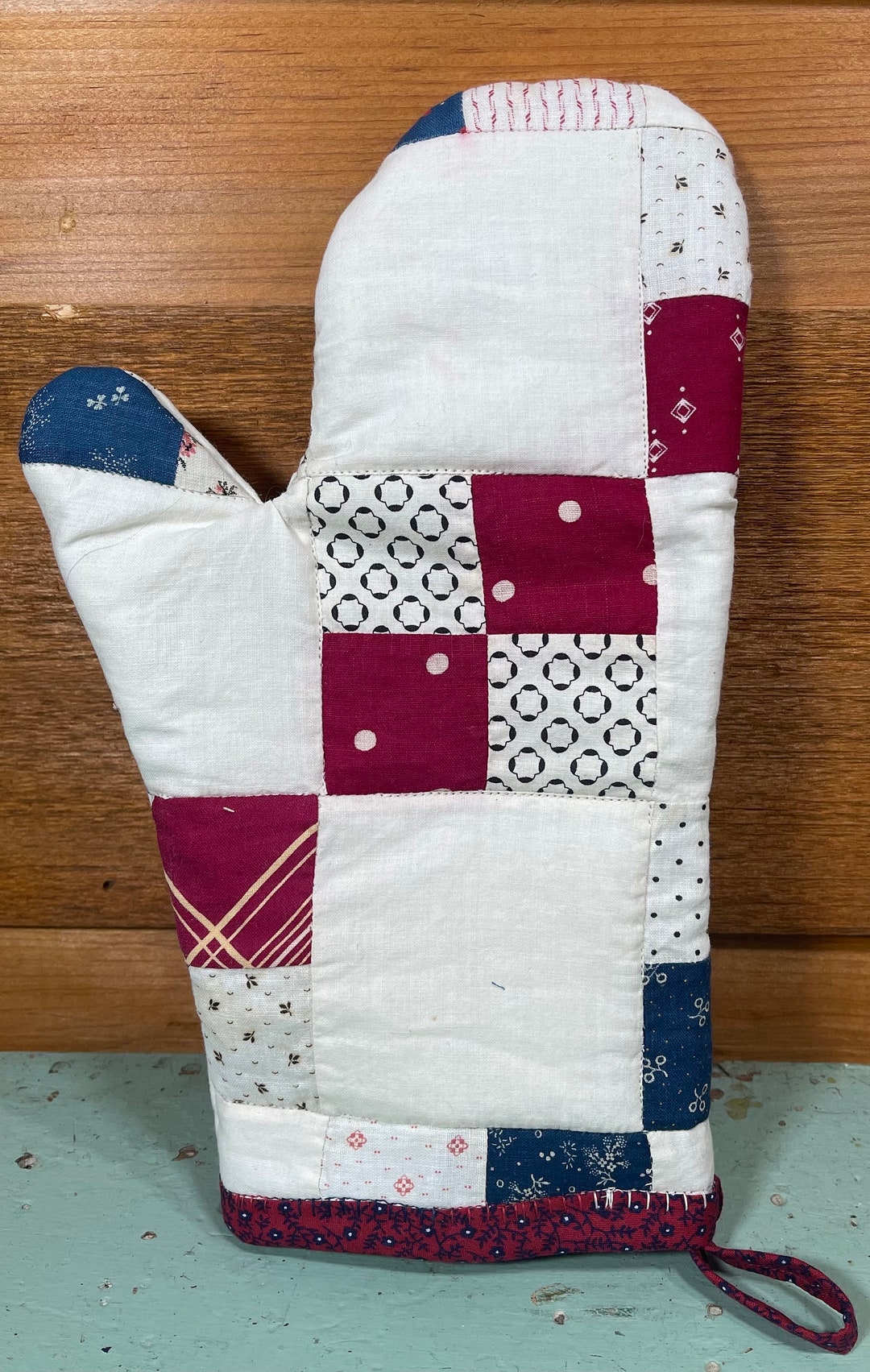 Vintage Four Square Quilt Recreated Oven Mitt-custom Made Binding and ...