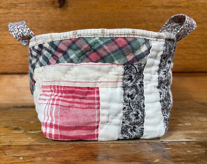 Recreated Vintage Log Cabin Variation Quilt Small Fabric Basket-4” Tall ...