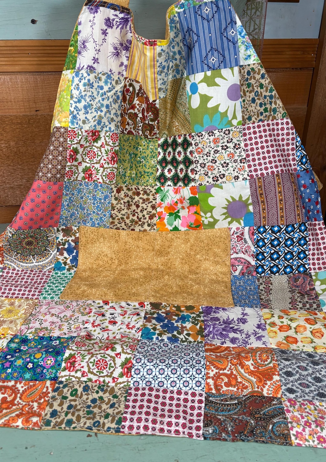 Vintage Patchwork Quilt Top Recreated Bib Apron Reversable With Divided Front Pocket - Etsy