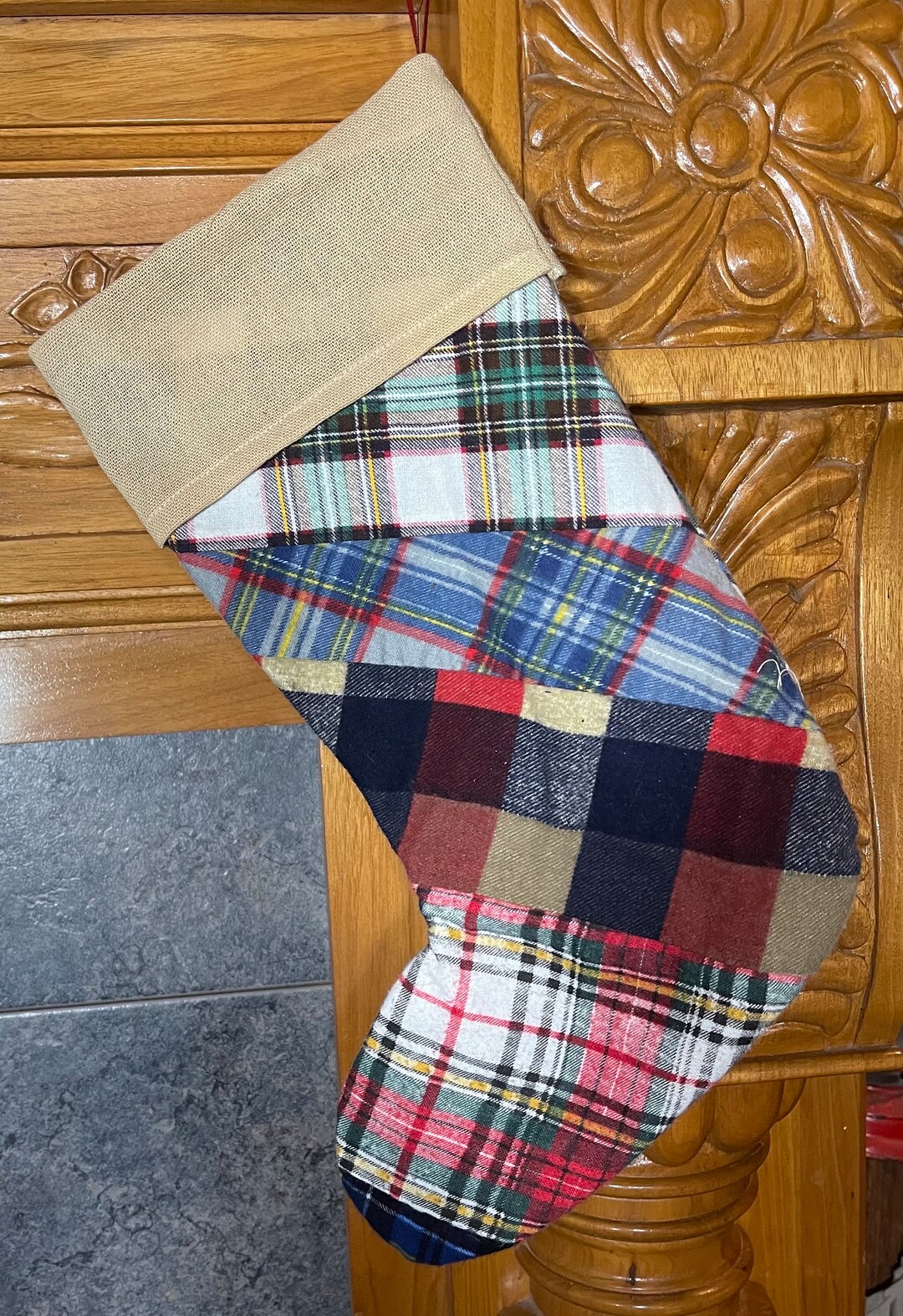 Vintage Flannel Strip Quilt Recreated Christmas Stocking With Utility ...