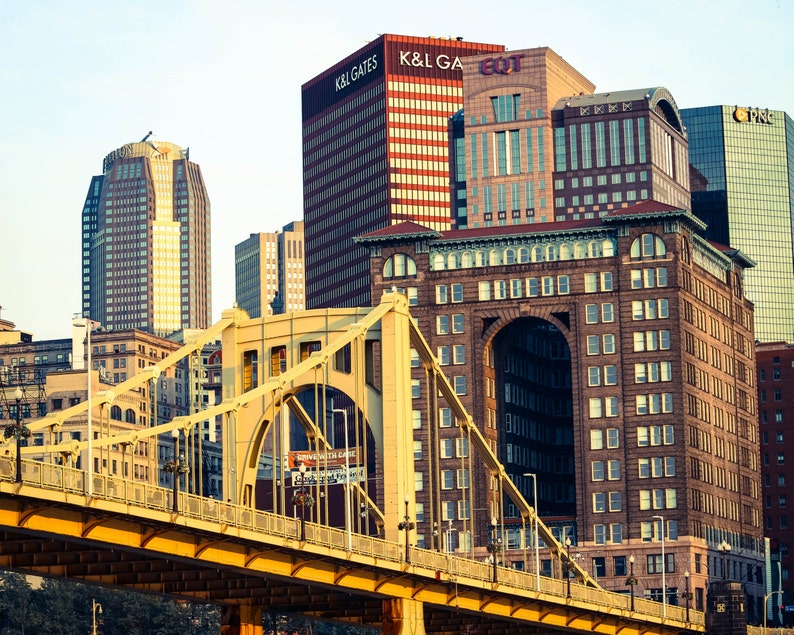 Yellow Pittsburgh Bridge Photo, Pittsburgh Skyline, Roberto Clemente ...