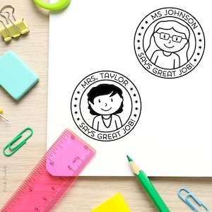 Personalized Female Teacher Rubber Stamp | Custom Classroom Gift for ...