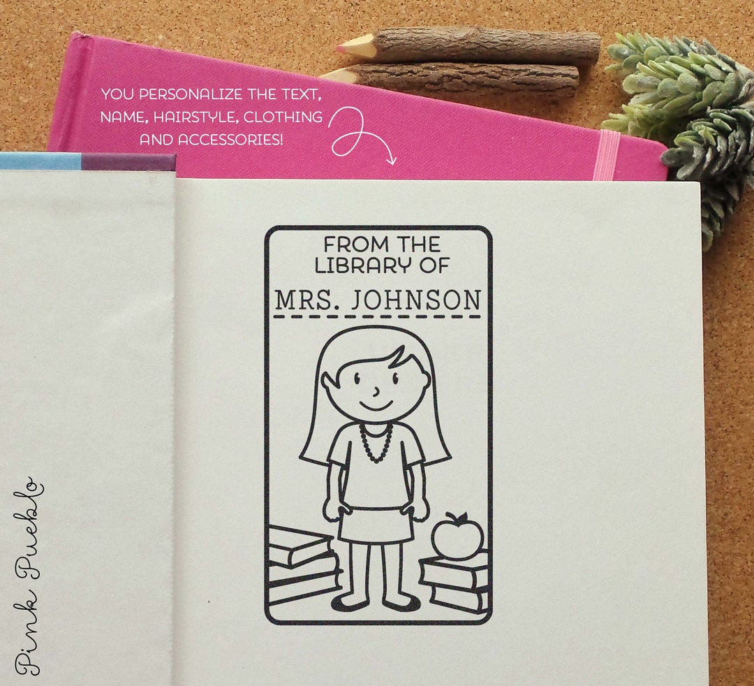 Personalized Teacher Book Rubber Stamp | Custom Classroom Design for ...
