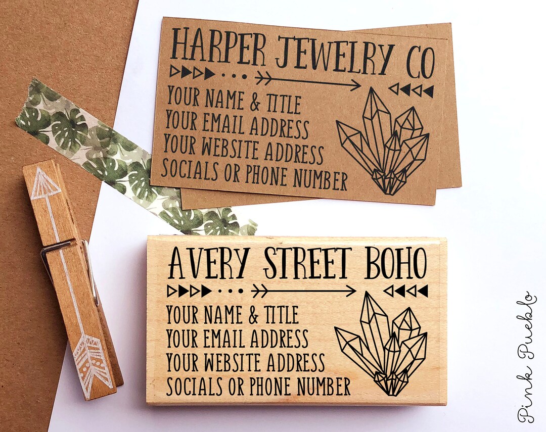 Personalized Business Card Stamp, Custom Boho Geometric Crystal ...