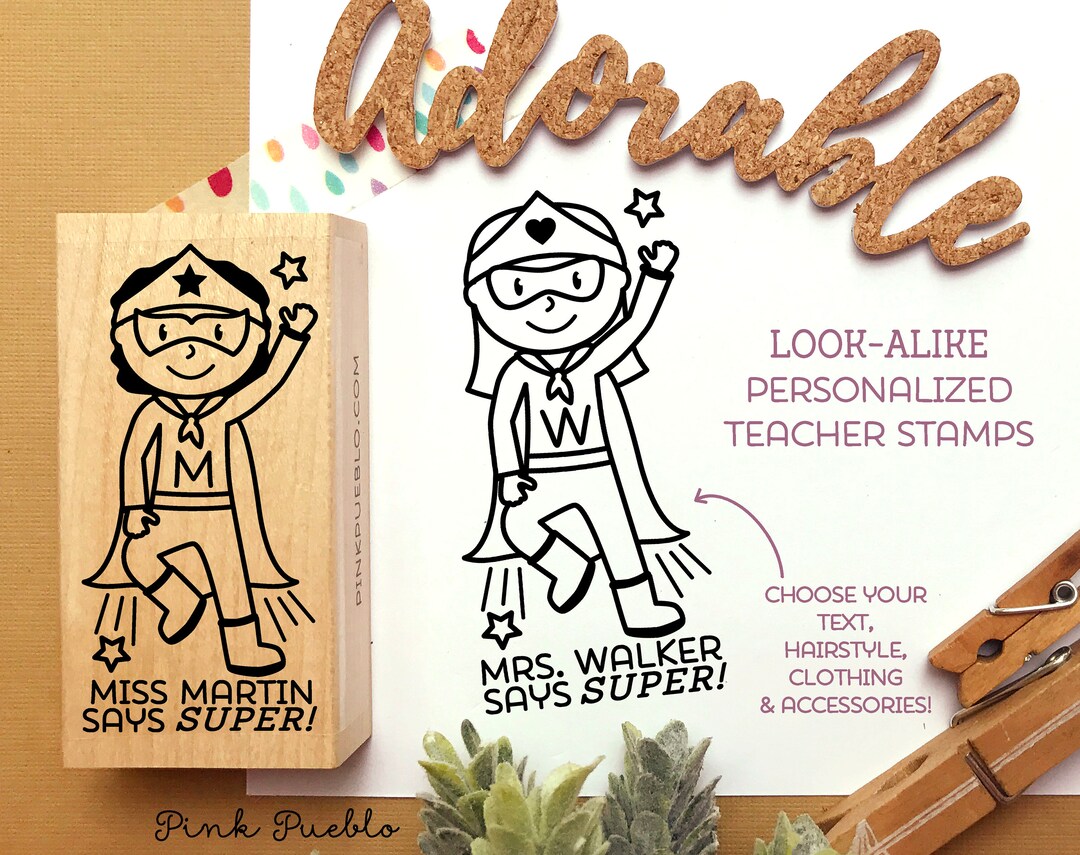 Personalized Superhero Teacher Rubber Stamp | Custom Classroom Design ...