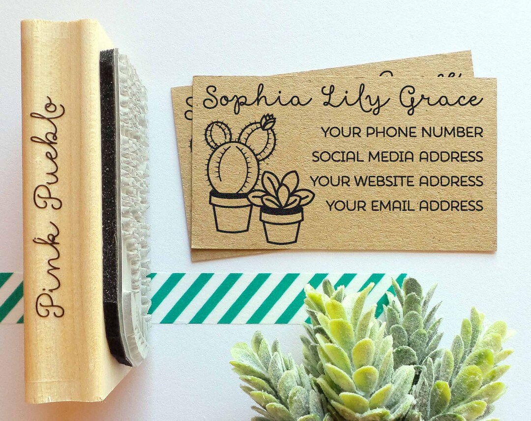 Personalized Cactus Business Card Rubber Stamp | Custom Succulent ...