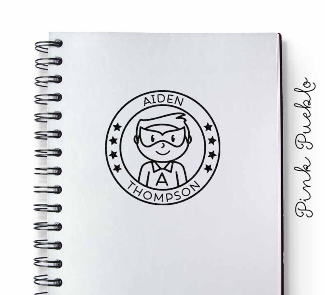 Personalized Boy Superhero Rubber Stamp | Custom Name Design for ...