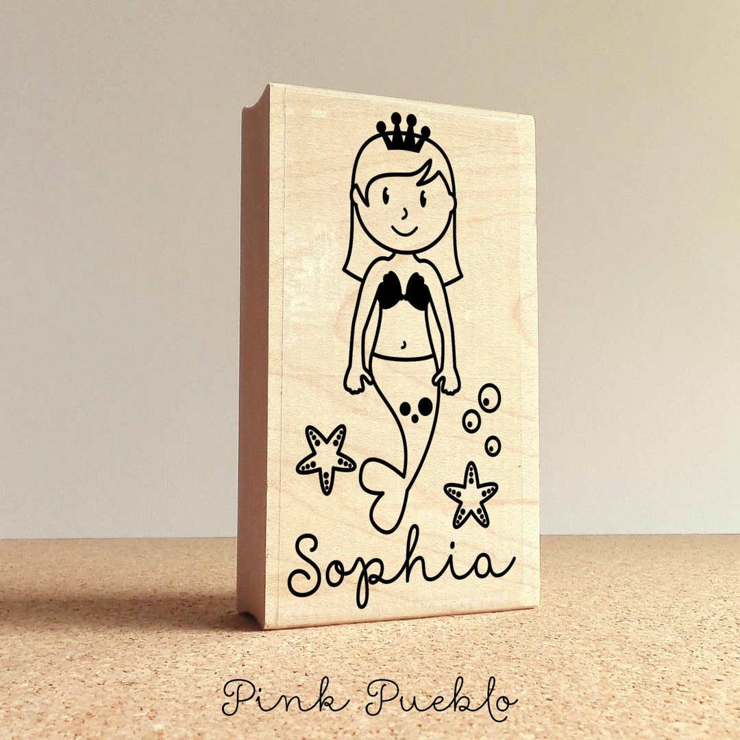 Personalized Mermaid Rubber Stamp for Children | Custom Name Design ...