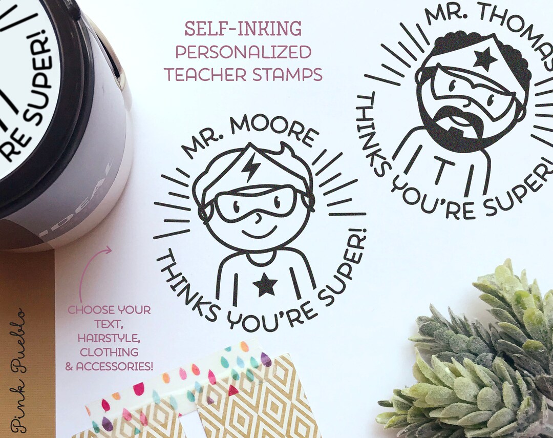 Personalized Self Inking Superhero Teacher Stamp | Custom Classroom ...