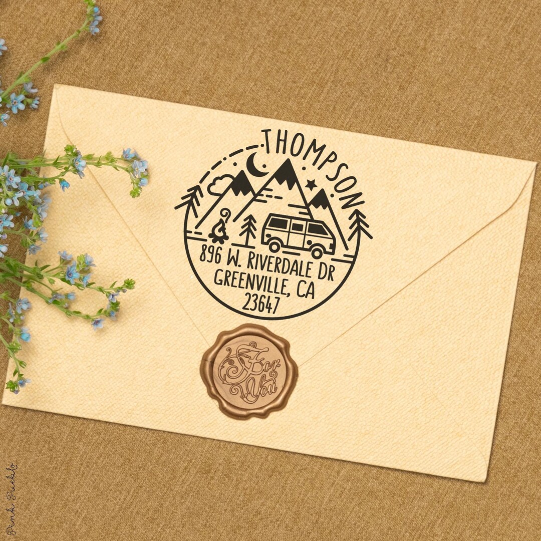 Self Inking Return Address Rubber Stamp | Round Camper Van With ...