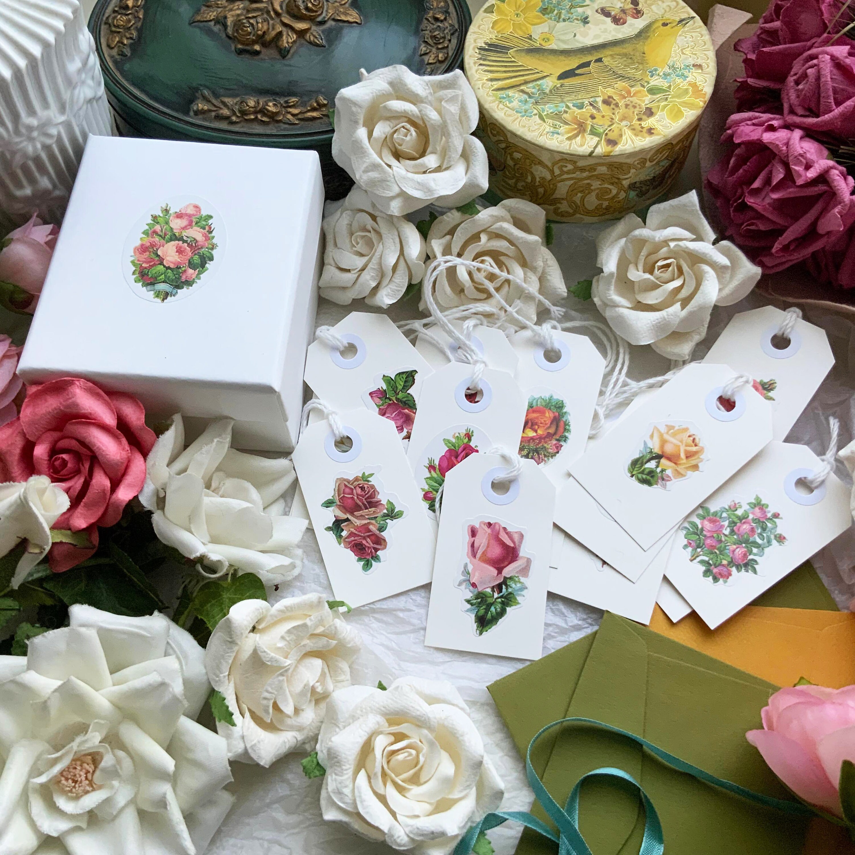 Handmade Roses Gift Tags Set With Assorted Box 20 White Gift - Etsy