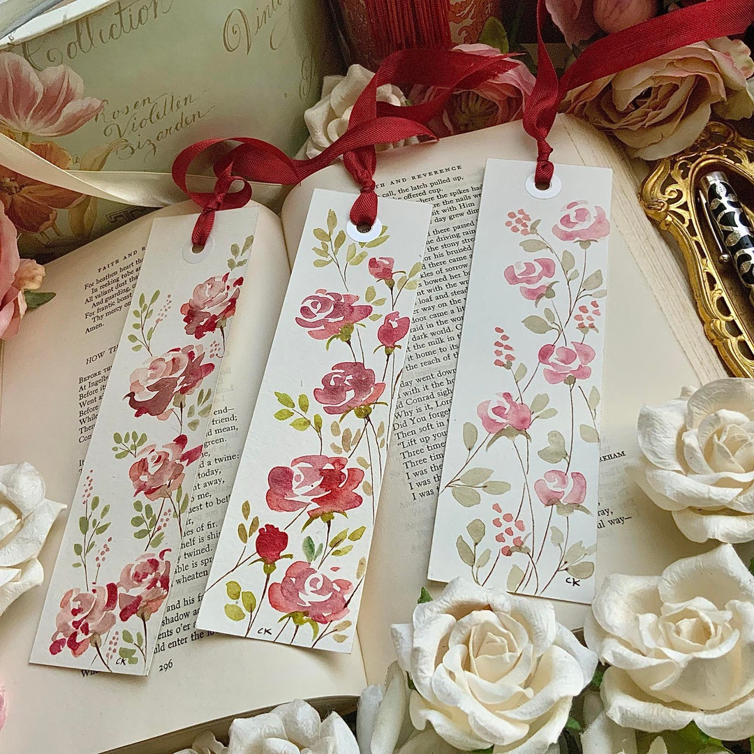 3 Handpainted Watercolour Rosina Roses Bookmark Set, Reading ...