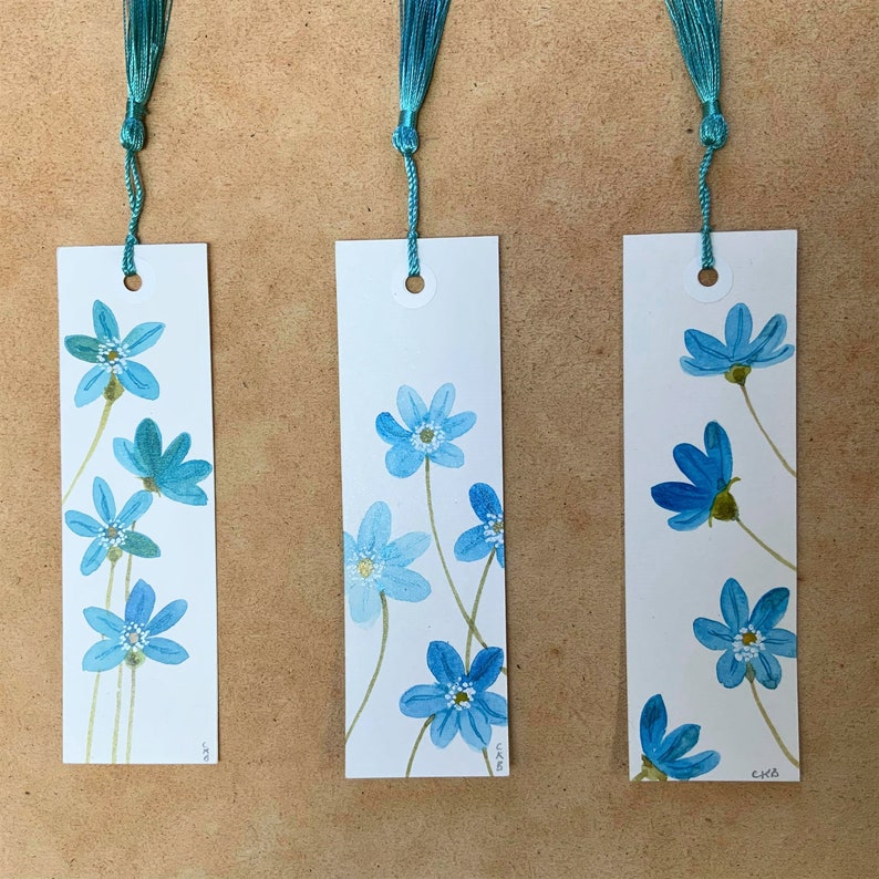Original Watercolor Hand Painted Bookmark Set, 3 Turquoise Blue ...