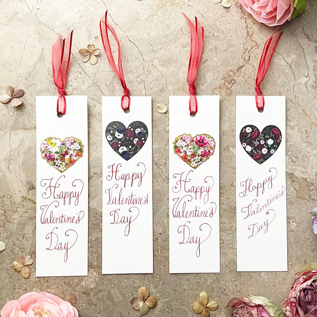 Happy Valentines Day Handmade Calligraphy and Collage Bookmarks ...