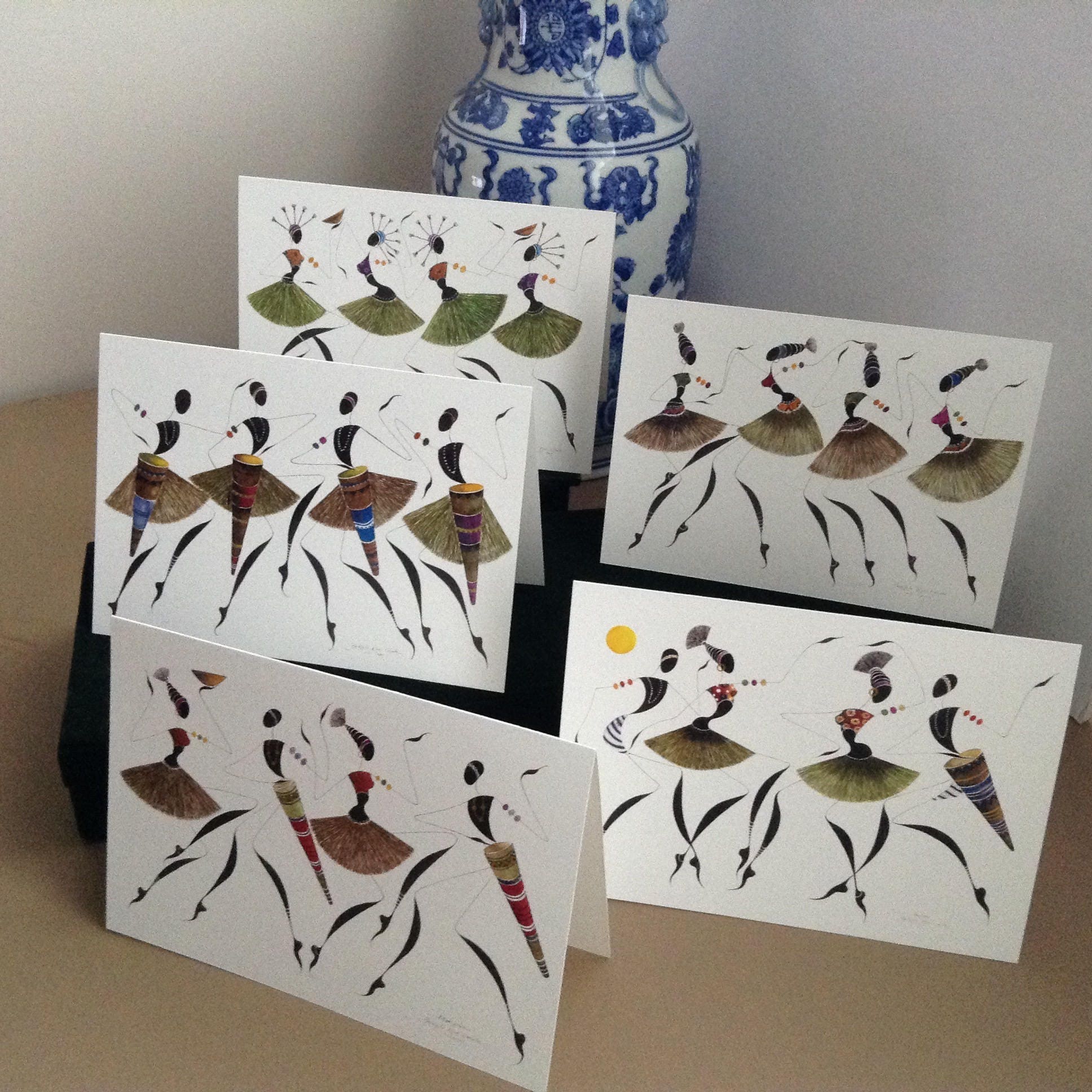 African Dancers MAKOSSA in a Set of 5 5"x7"(12.5cmx18cm) Blank African ...