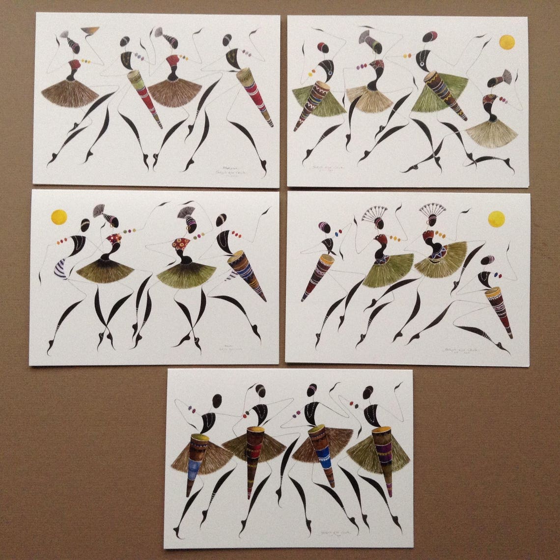 African Dancers MAKOSSA in a Set of 5 5"x7"(12.5cmx18cm) Blank African ...
