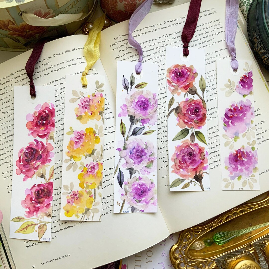 Original Watercolor Bookmark Set, 5 Floral Printed Bookmarks Set ...