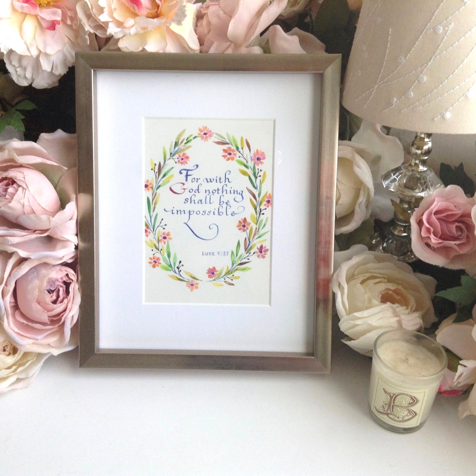 Bible Verse Calligraphy Art, Handwritten Bible Scripture Luke 1:37 ...