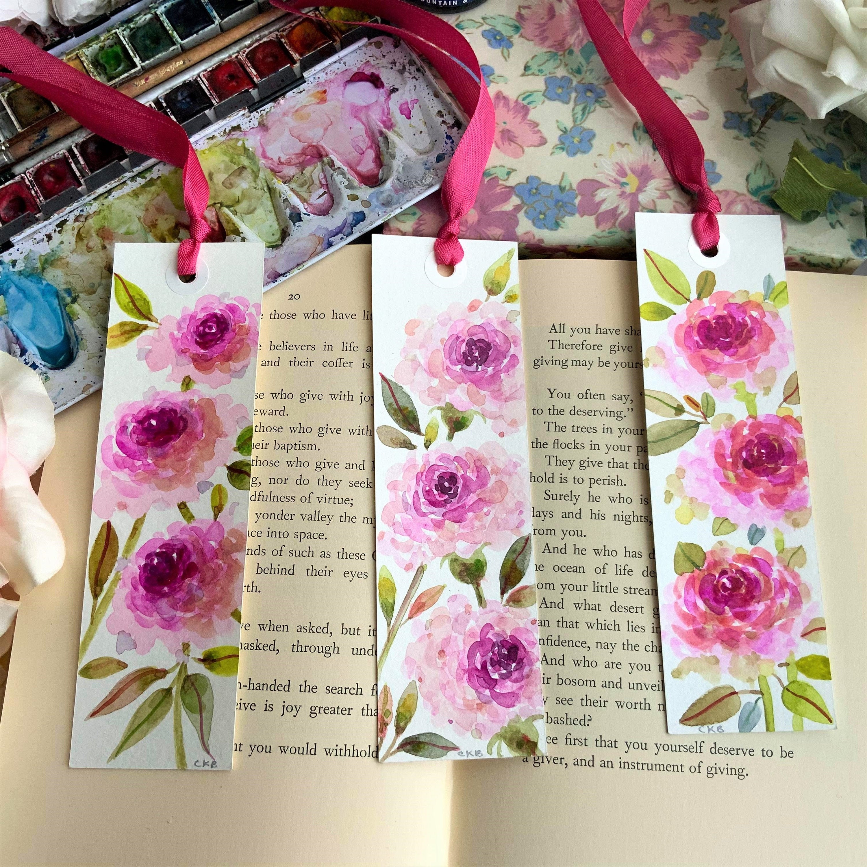 Art & Collectibles Watercolor Set of 3 Floral Watercolor Bookmarks etna ...