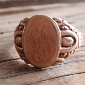 Antique Signet Gold Ostby Barton Ring, Victorian Edwardian Era Monogram Band, Vintage Mans ...