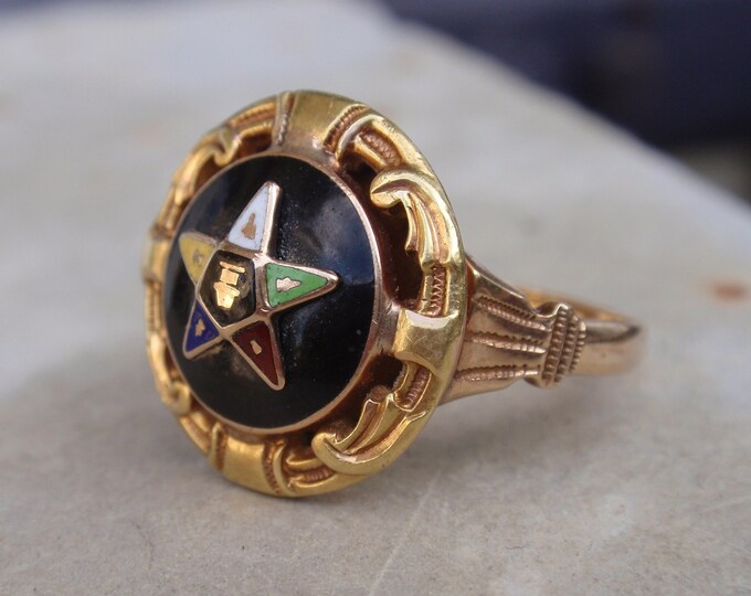 Vintage Eastern Star Signet Ring, Art Deco Black Onyx OES, Womans Mason ...