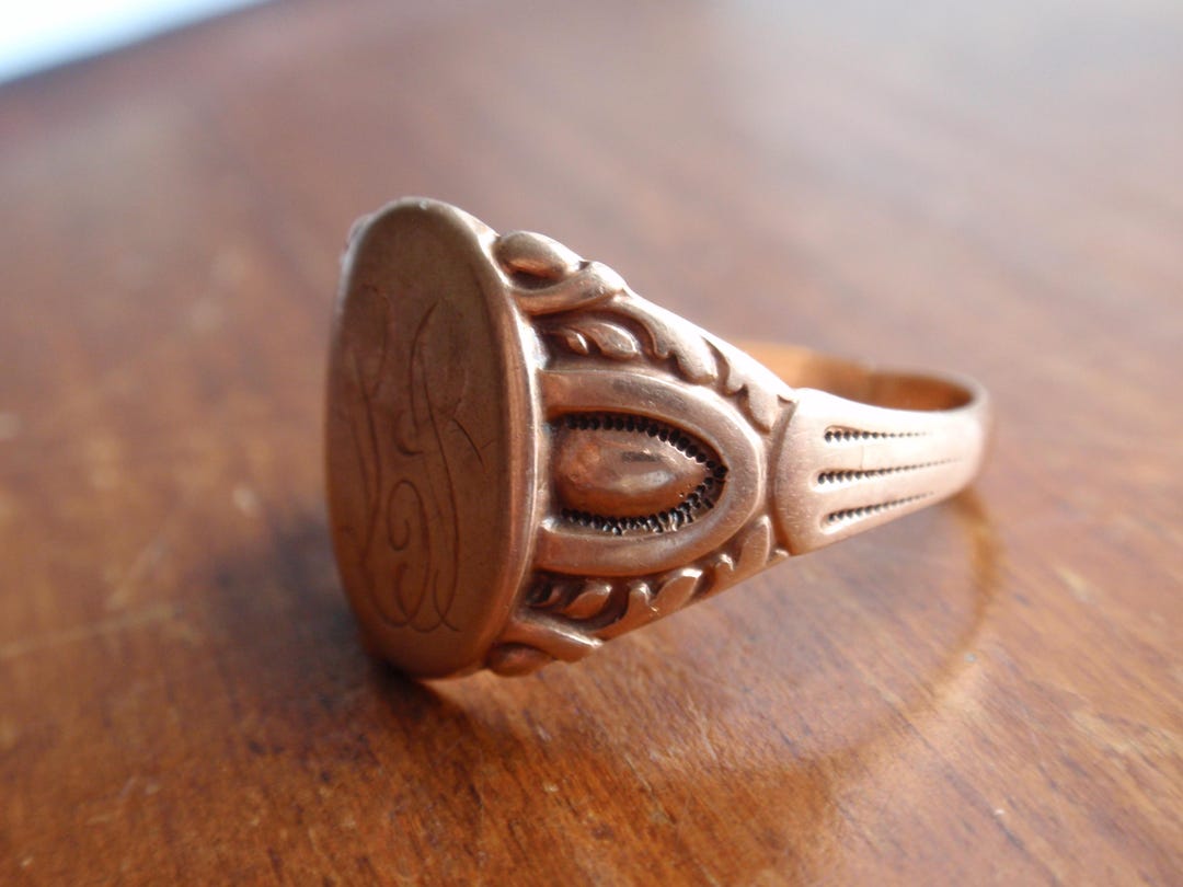 Antique Signet Gold Ostby Barton Ring, Victorian Edwardian Era Monogram Band, Vintage Mans ...