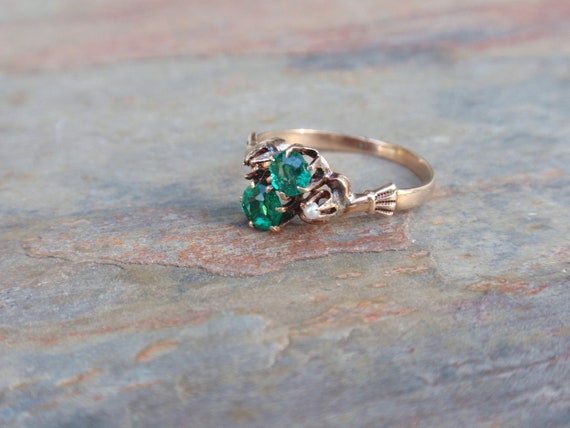 Antique Emerald Green Paste Stone Ring, Victorian May… - Gem