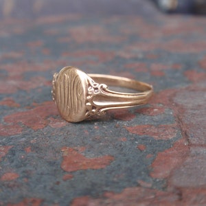 Victorian Gold Signet Ring, Engraved Initial Womens 10k Yellow Gold ...