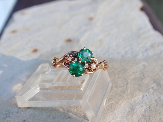 Antique Emerald Green Paste Stone Ring, Victorian May… - Gem