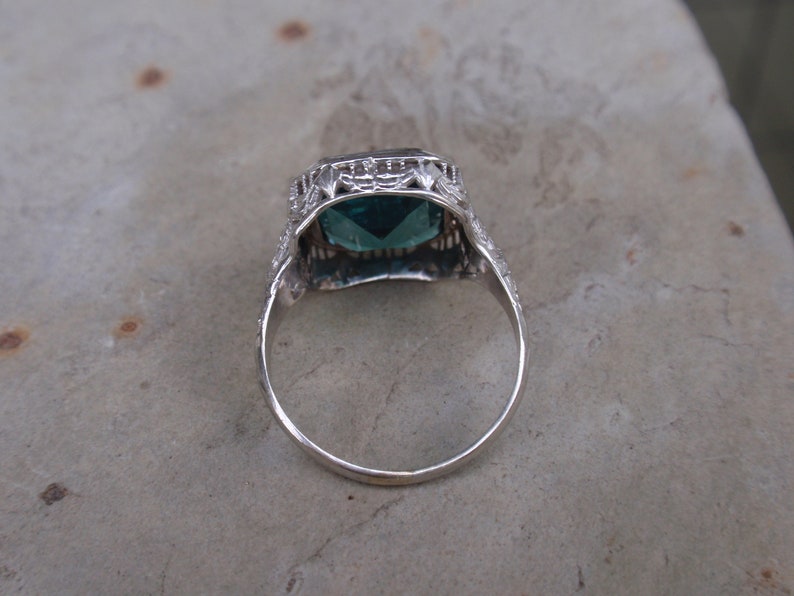 Art Deco Teal Blue Filigree White Gold Ring, Victorian December ...