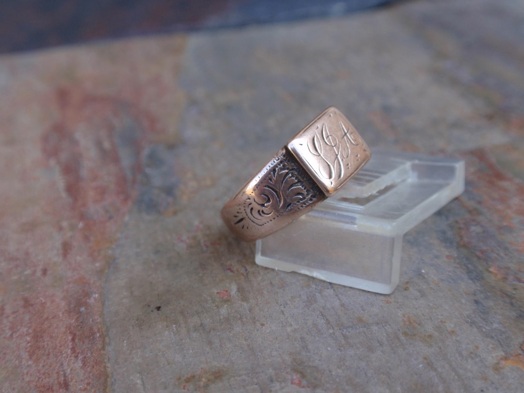 Victorian Gold Signet Ring, Antique Cigar Wedding 10k Band, Initials ...