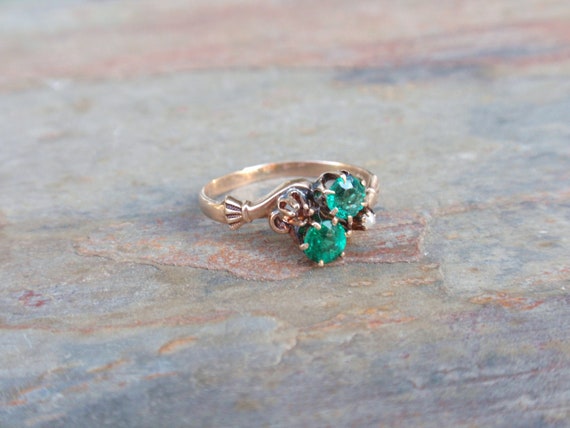 Antique Emerald Green Paste Stone Ring, Victorian May… - Gem