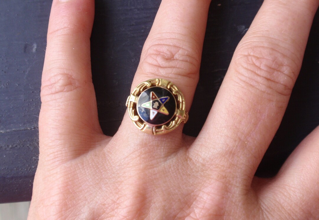 Vintage Eastern Star Signet Ring, Art Deco Black Onyx Ornate, Women OES ...