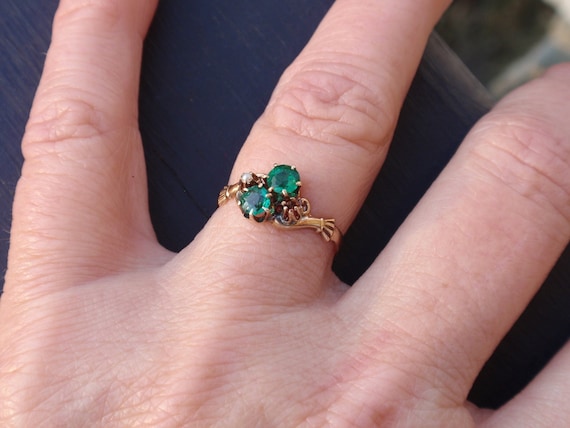 Antique Emerald Green Paste Stone Ring, Victorian May… - Gem