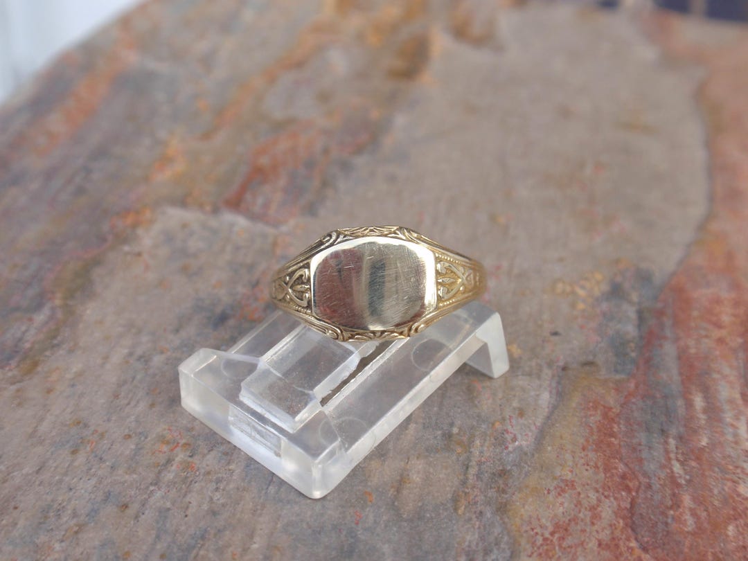 Victorian Gold Signet Ring, Blank Engravable Initial Womens 10k Yellow ...