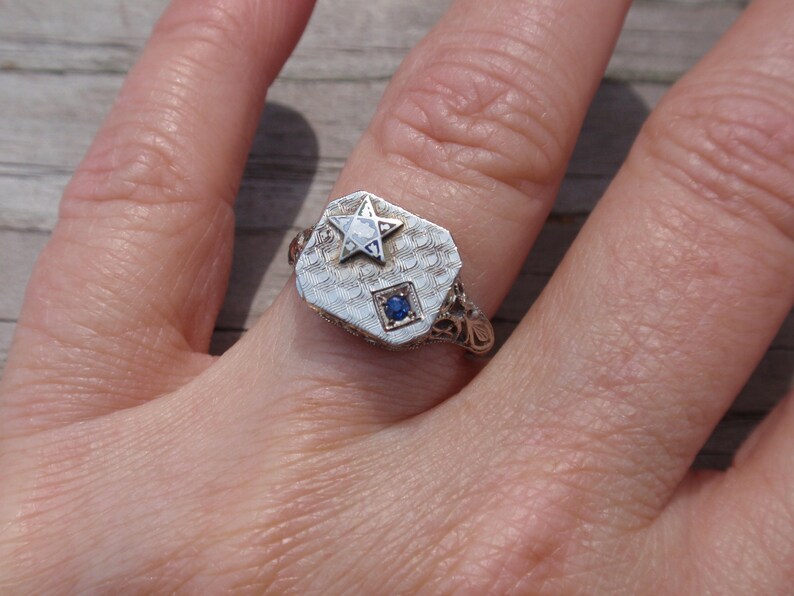Victorian Eastern Star Blue Stone Gold Filigree Signet Ring, Antique ...