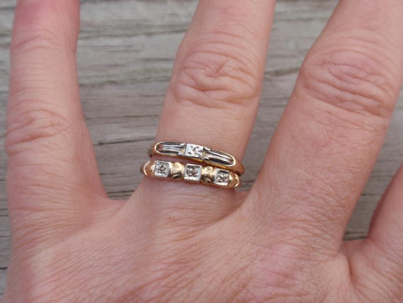 Art Deco Two Tone Wedding Band, 14k Yellow White Gold… - Gem