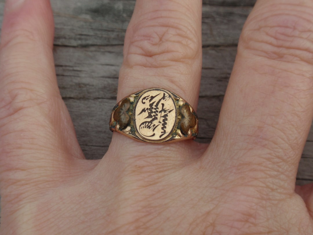 Victorian Signet Ring, Worn Old English Letter Band, 10k Gold Filled ...