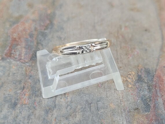 Art Deco Two Tone Wedding Band, 14k Yellow White Gold… - Gem