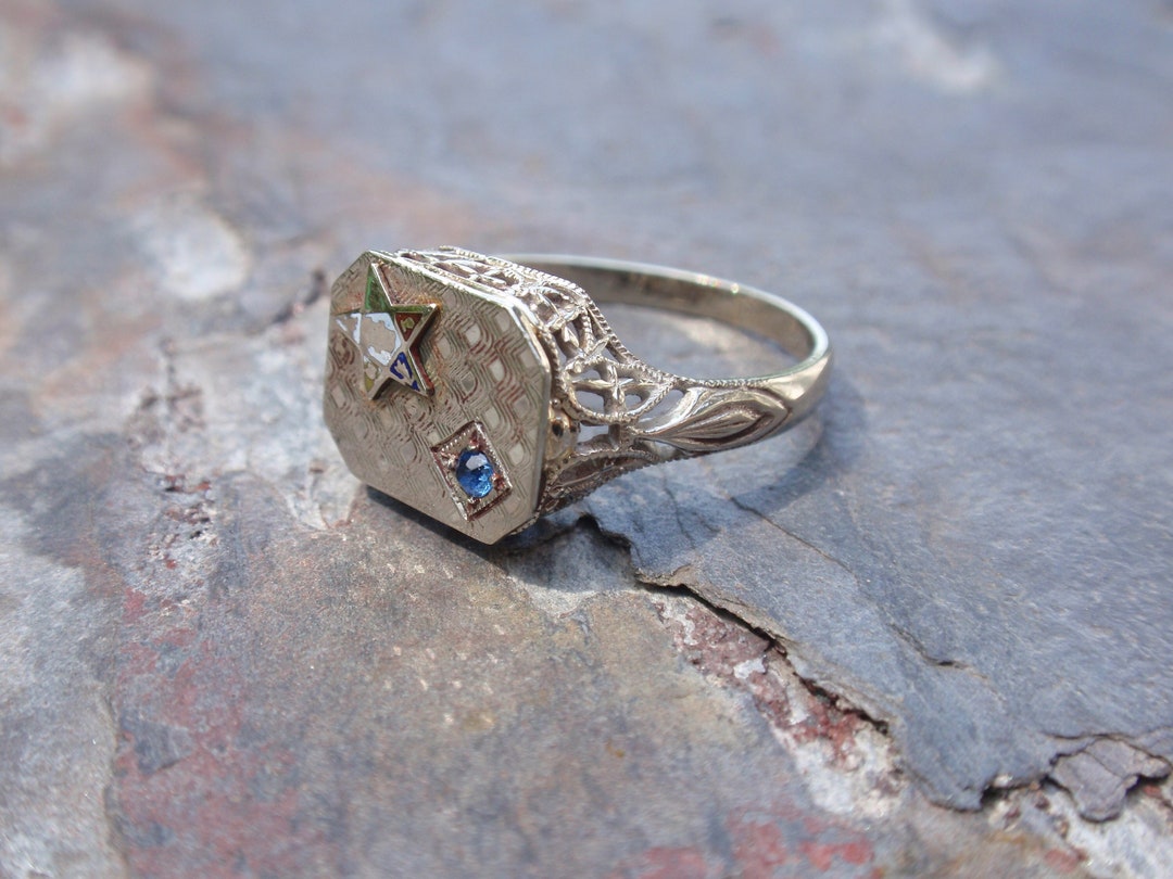 Art Deco Eastern Star Belais Signet Ring, Antique OES Filigree Band ...