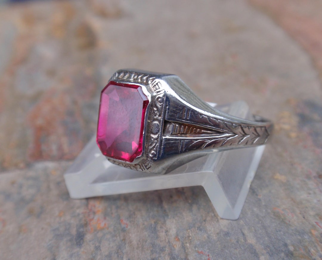 Antique Ruby White Gold Signet Ring, Art Deco July Birthstone ...