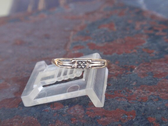 Art Deco Two Tone Wedding Band, 14k Yellow White Gold… - Gem