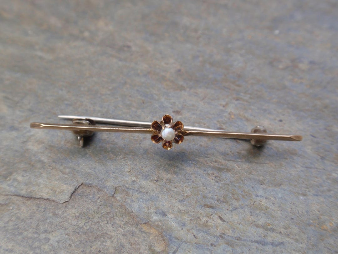 Victorian Pearl Buttercup Bar Lingerie Gold Pin, Yellow Gold Dainty ...