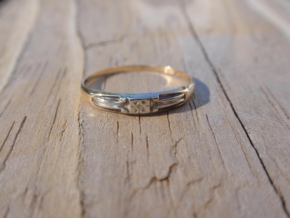 Art Deco Two Tone Wedding Band, 14k Yellow White Gold… - Gem