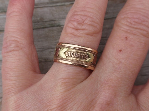 Antique Wedding Ring, Victorian Wide Cigar Band, 14k … - Gem