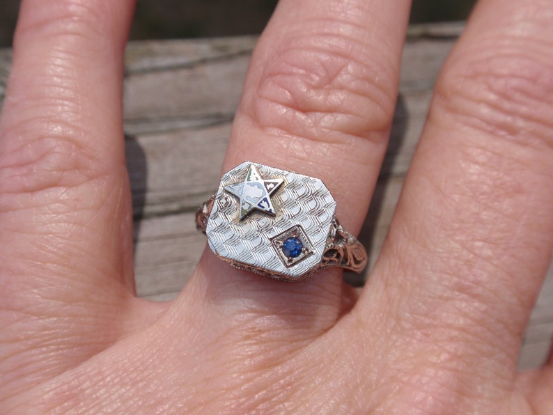 Victorian Eastern Star Blue Stone Gold Filigree Signet Ring, Antique ...